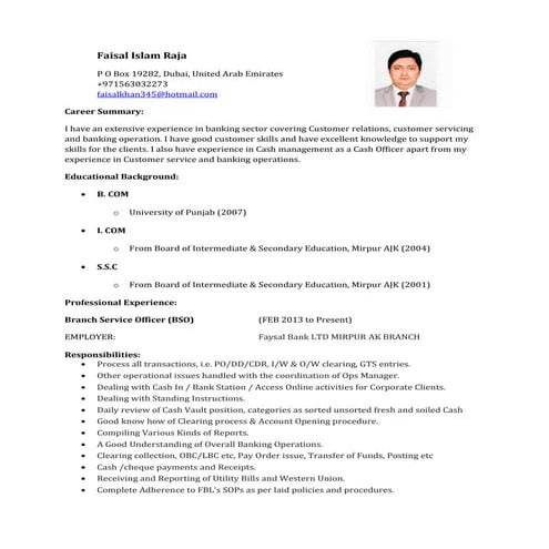 Faisal CV 1- doc | DOC | Business Banking & Finance | Business