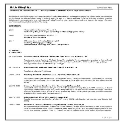 Ellefritz 2016, CV | PDF