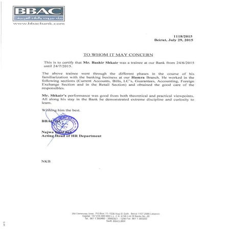 BBAC Bank Internship | PDF