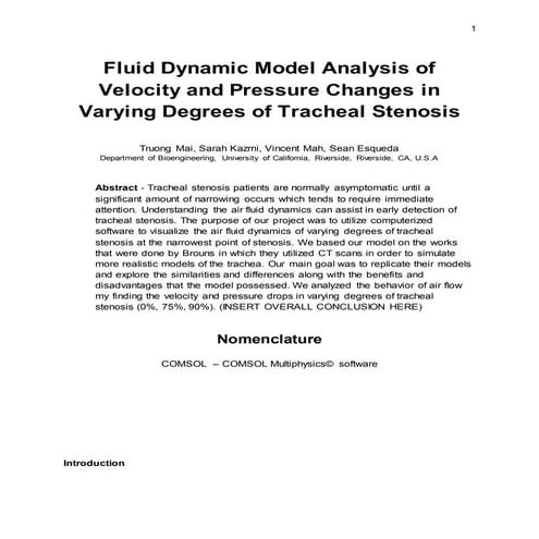 Fluid Dynamic Model Analysis_report_ENGR_105 | DOCX | Lung and ...
