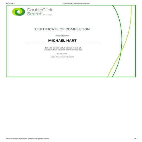 DoubleClick-Search- Certification-Michael-Hart | PDF