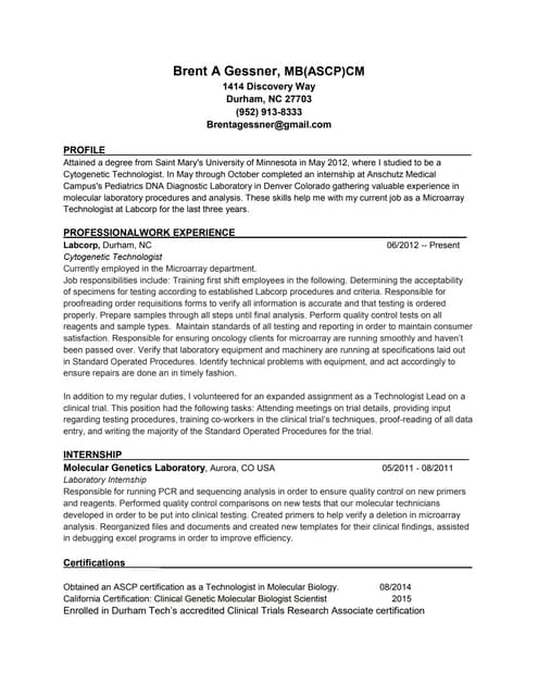 Rebecca Reid 030615 Resume | DOCX | Biotech and Biomedical Industry | Industries