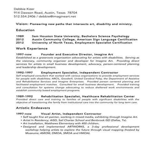 Resume Executive Director Debbie Kizer | PDF