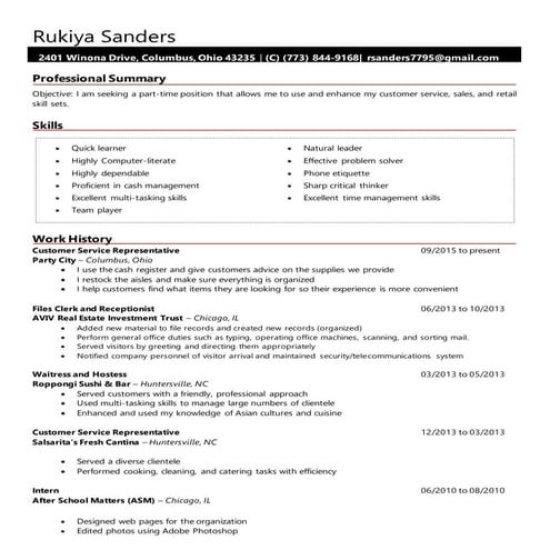Sanders, Rukiya Resume | DOCX