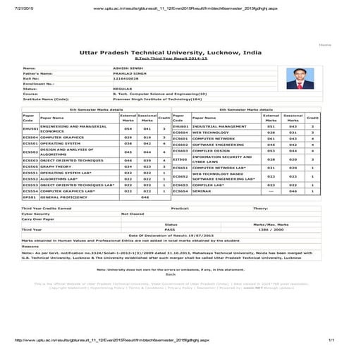 Ashish III year result | PDF
