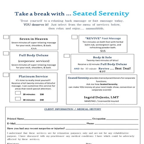 Seated Massage Menu Pdf
