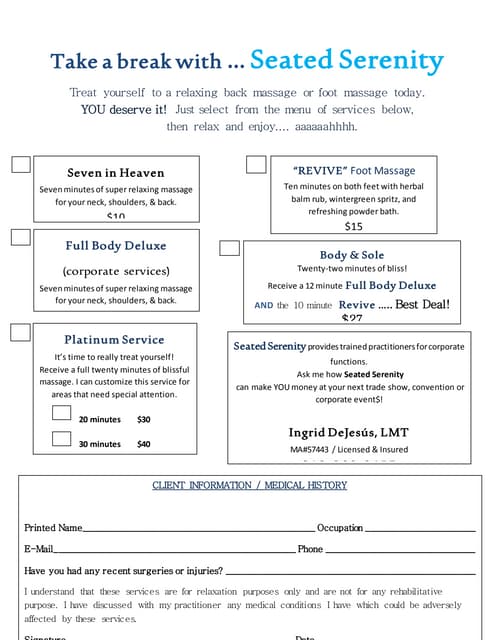 Seated Massage Menu Pdf