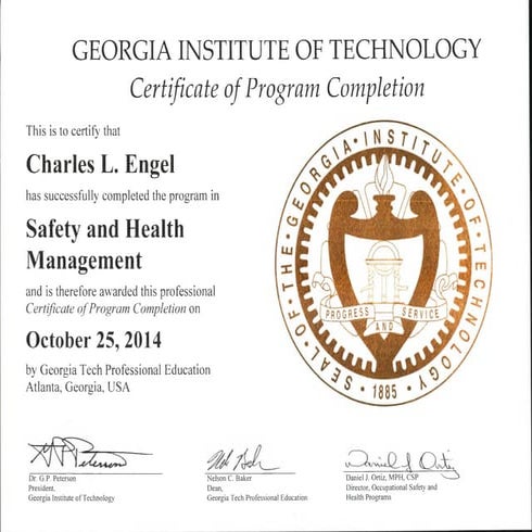 Safety and Health Management - 2014 Certificate | PDF
