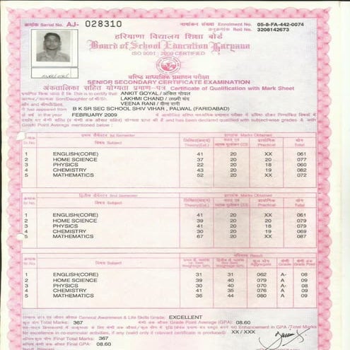 12th Marksheet | PDF