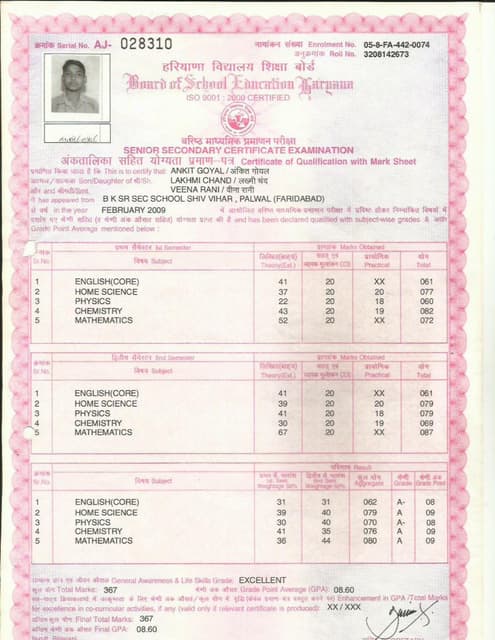 12th Marksheet | PDF