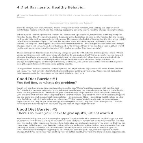 4 diet barriers to healthy behavior | DOCX