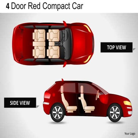4 door red car top view powerpoint presentation templates | PPTX