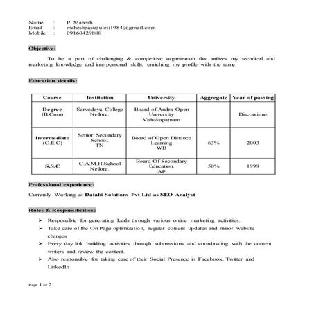 Mahesh Resume | DOCX