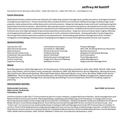 Jeffrey Ratliff Professional Resume | DOCX | Computer Networking ...