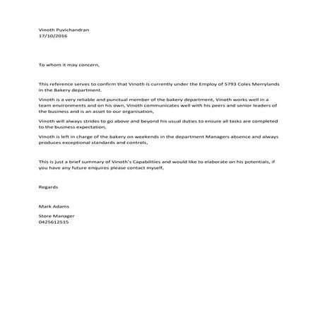 Coles Reference letter | PDF