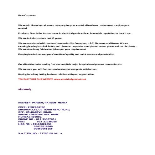 Dear Customer | DOCX