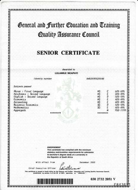 Matric Certificate | PDF