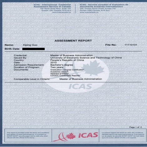 MBA assessment certificate of ICAS-full | PDF