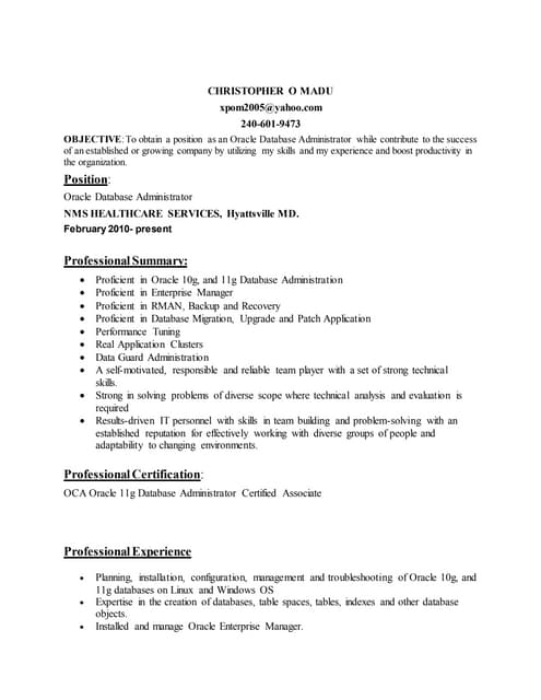 Resume (1) | DOC | Databases | Computer Software and Applications