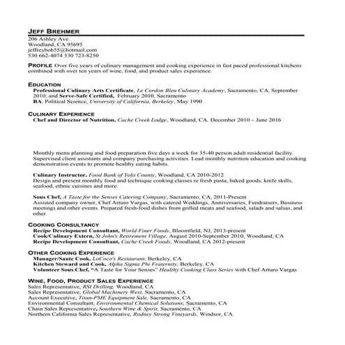 Jeff Brehmer Resume 2016 Sales | DOCX