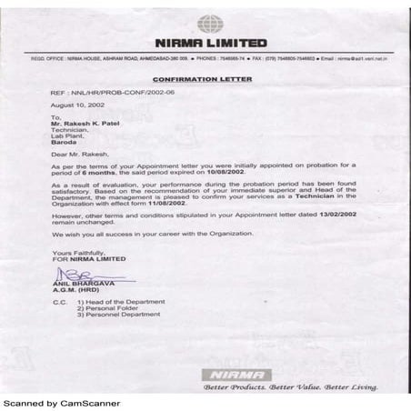 Nirma 2002 conformation letter | PDF