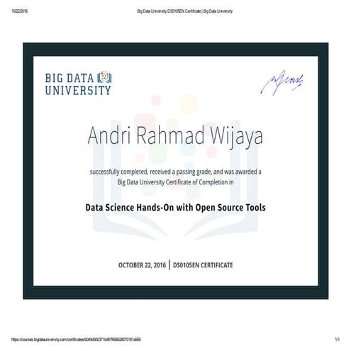 Big Data University DS0105EN Certificate _ Big Data University | PPT