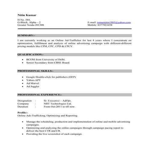 CURRICULUM VITAE NITIN | PDF