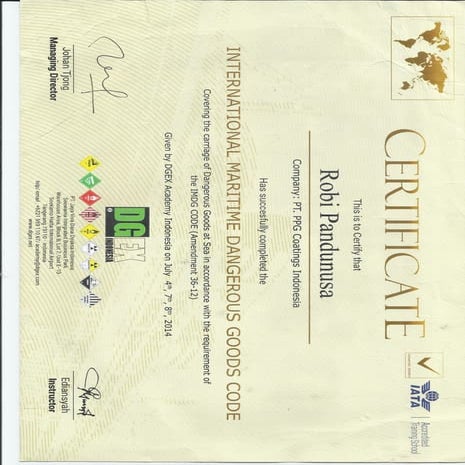 Sertifikat - International Maritime Dangerous Goods Code | PDF