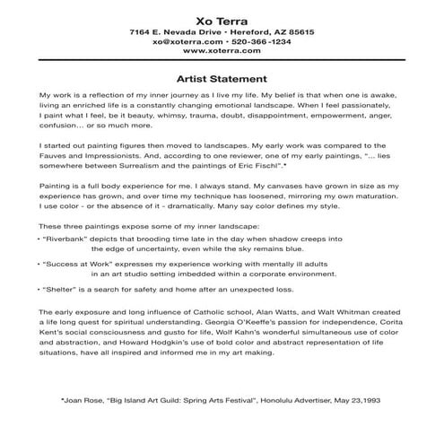 Artist Statement 2015 last edit | PDF | Painting | Arts and Crafts