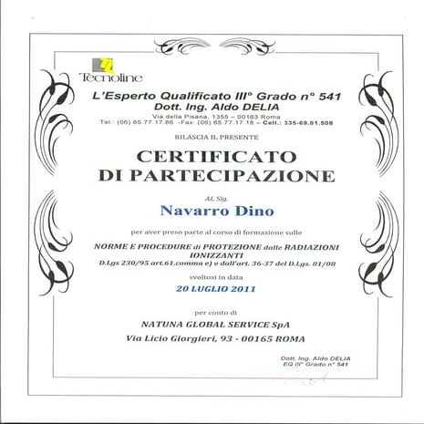 Certificato Radiazioni | PDF