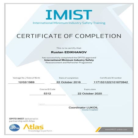 IMIST Certificate_Edikhanov | PDF