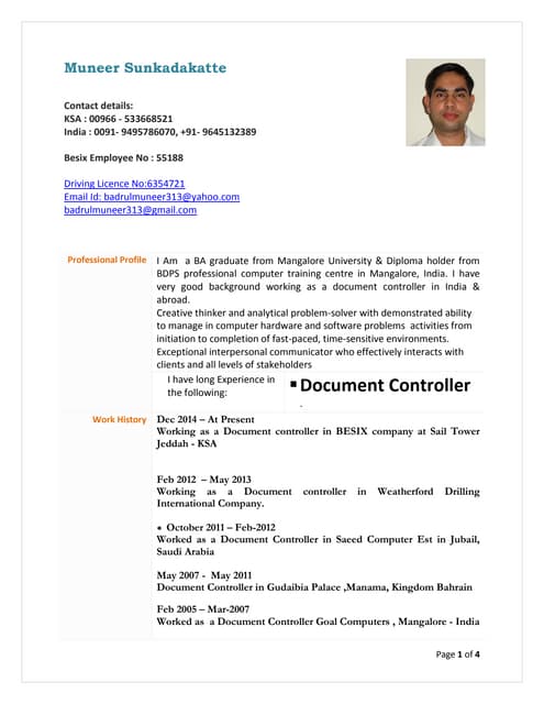 CV - Sudheesh - Senior Document Controller | DOC