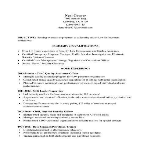 Neal Cooper - Combination Resume | PDF