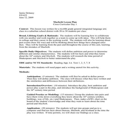 Macbeth Thematic Unit Lesson Plans | DOC