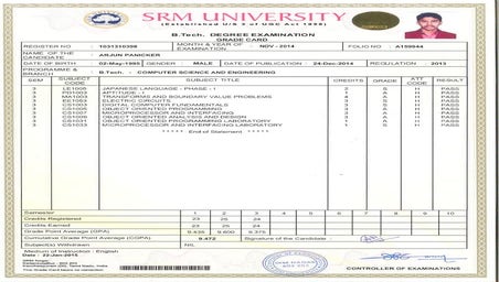 Consolidated mark sheet