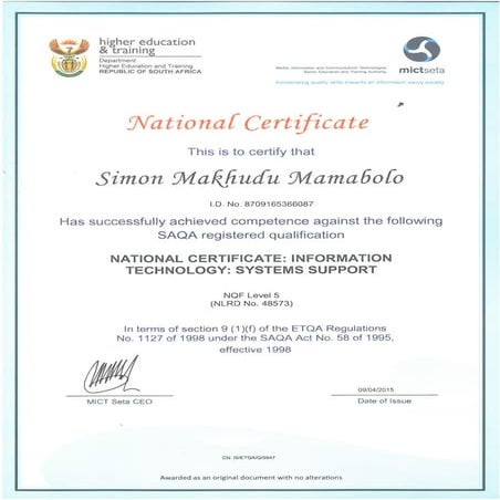 Simon_National_Certificate_IT_Systems Support | PDF