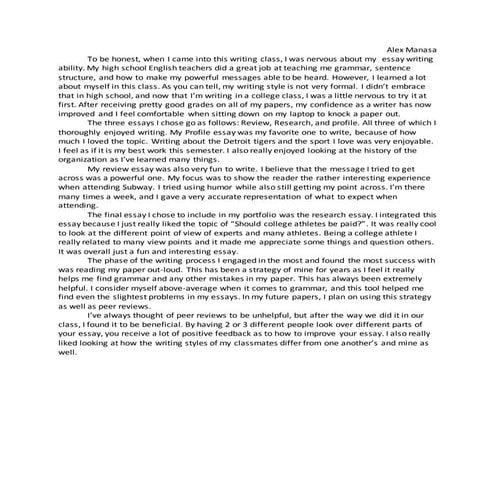 reflective essay portfolio | DOCX