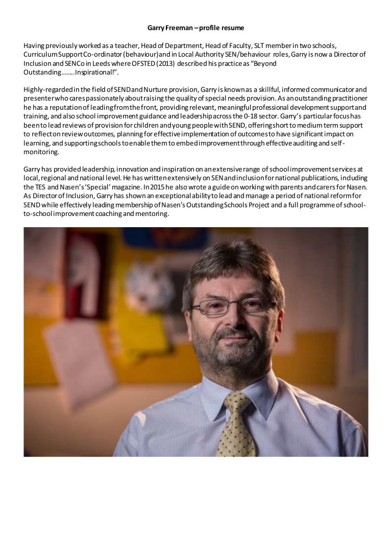 Garry Freeman Profile Resume 2016