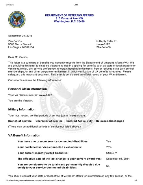 VA Benefit Verification Letter | PDF