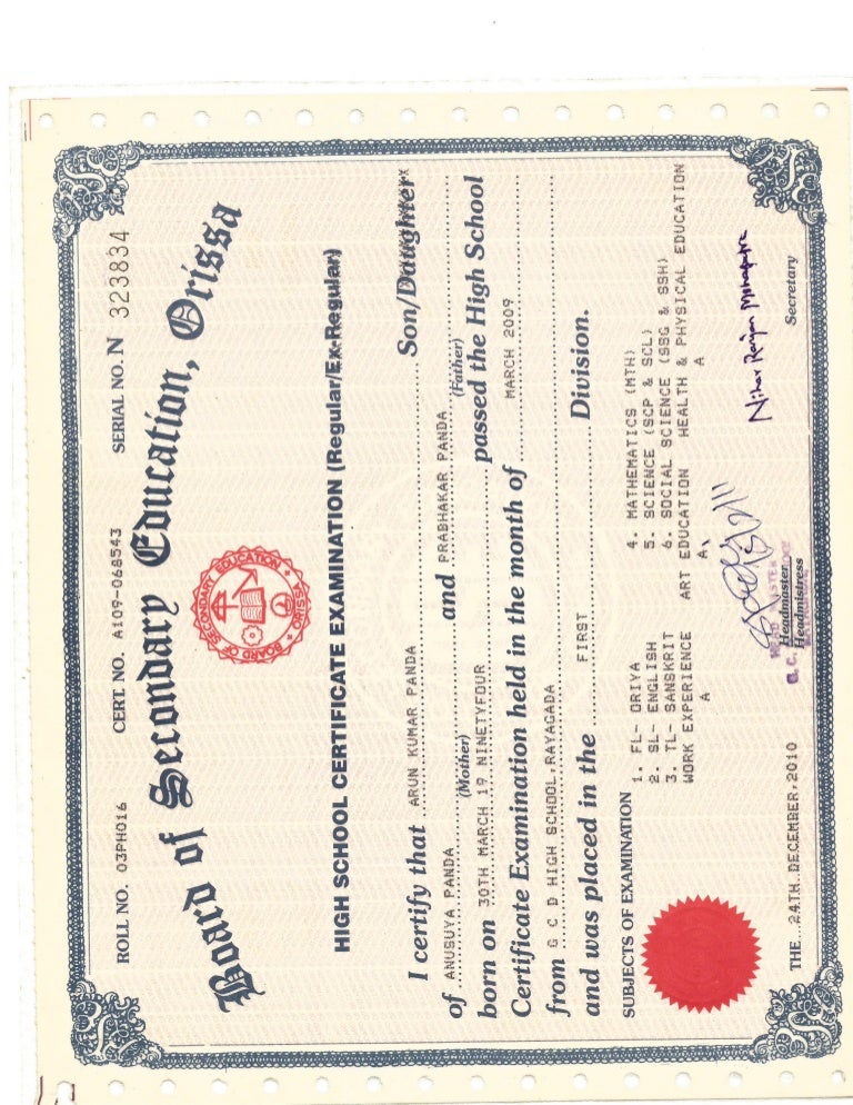 HSC Certificate