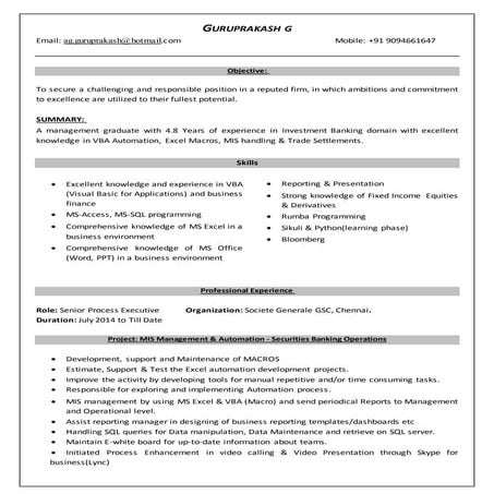 Resume-VBAautomation & MIS analyst | DOCX