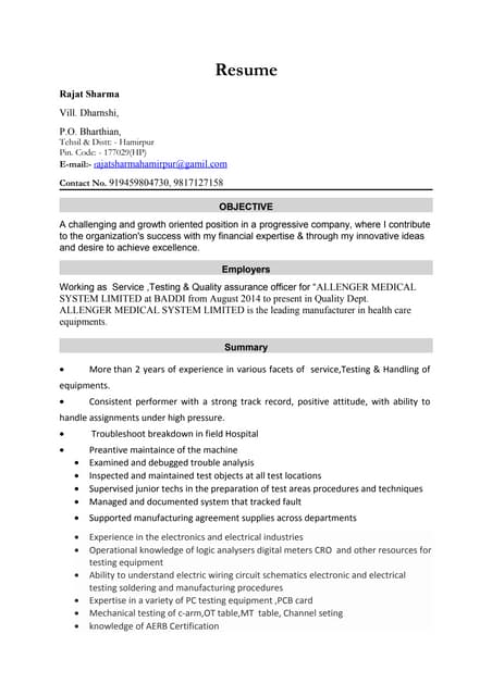 Inder_Cover Letter and Resume_Service_Engineer | PDF