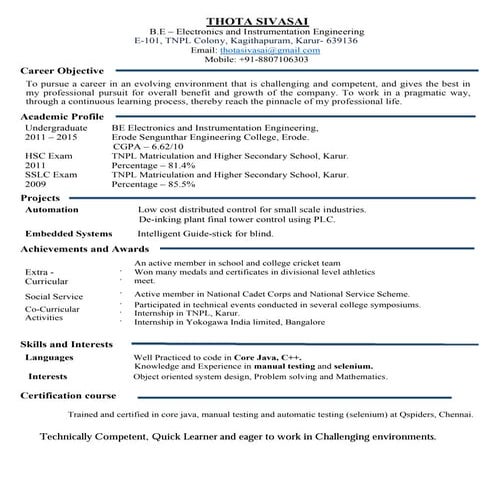 Thota_Sivasai_Fresher_Resume.. | PDF | Free Download