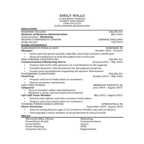 Emily Wills Resume Fall 2016 | PDF