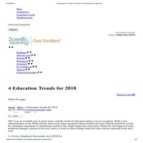 4 education trends for 2018 the science of learning | PDF