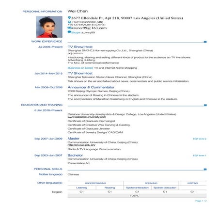 Wei Chen's CV | ODT | Talk Show | Genres