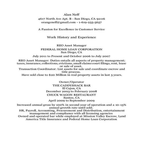 alan neff resume 03-2015 | DOCX | Real Estate Industry | Industries
