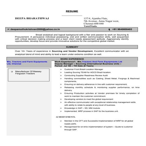 CV_-_Sourcing-Deepa | DOC | Manufacturing Industry | Industries
