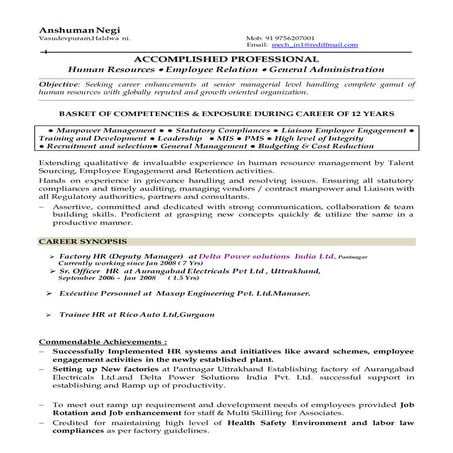 Resume Anshuman | DOCX | Human Resources | Business