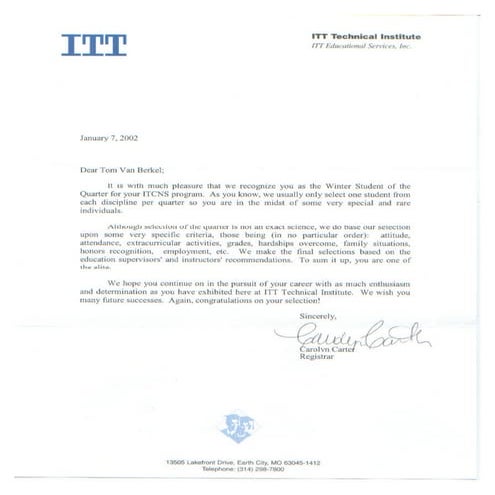 Student of Quarter Letter | PDF